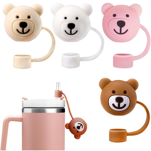 Dining | Nwt 4 Teddy Bear Straw Covers Caps For Stanley Cup Silicone ...